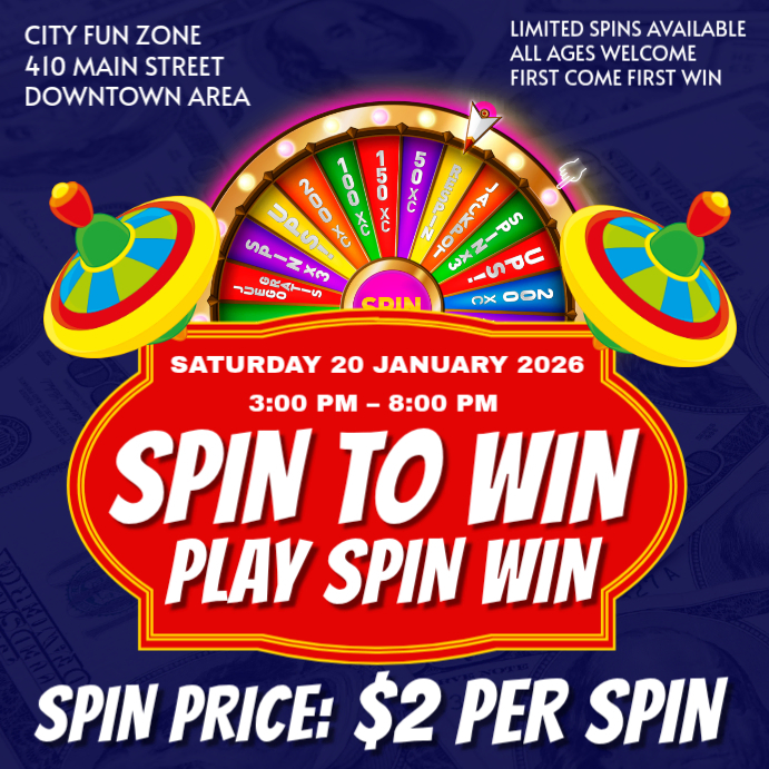 Purple Maximalist Spin To Win Flyer Instagram Post Template | PosterMyWall