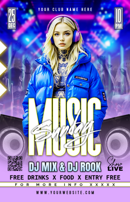 Purple Maximalist Sunday Music Party Tabloid Template | PosterMyWall