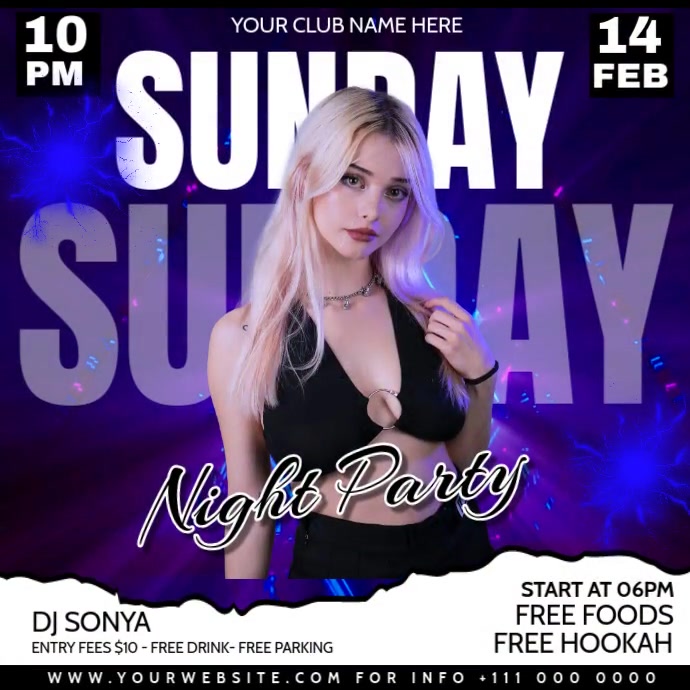 Purple Maximalist Sunday Night Party Instagram Post Template | PosterMyWall