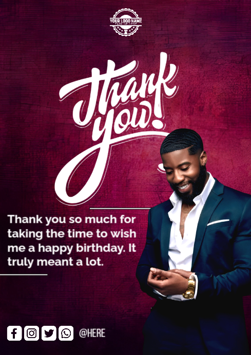 Purple Maximalist Thank You Birthday A4 Template | PosterMyWall
