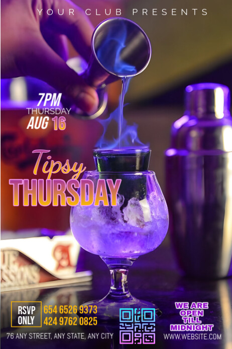 Purple Maximalist Tipsy Thursday Flyer Poster Template | PosterMyWall