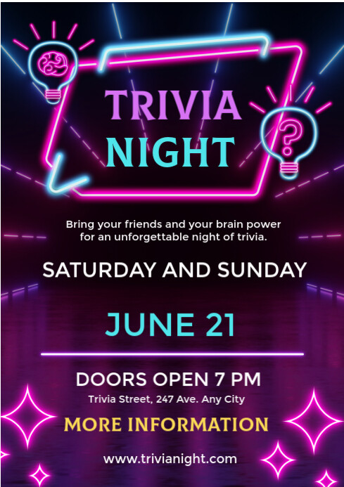 Copy of Purple Maximalist Trivia Night Flyer A4 | PosterMyWall