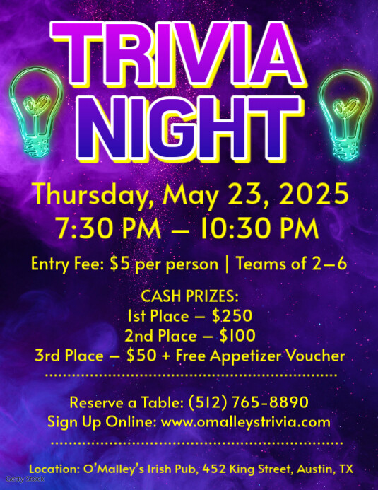 Purple Maximalist Trivia Night Post Flyer (us Letter) Template ...