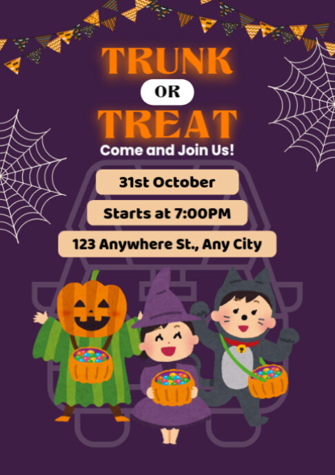 Purple Maximalist Trunk Or Treat Invitation A2 Template | PosterMyWall