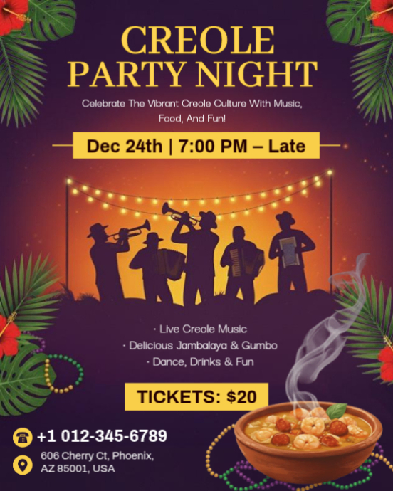 Copy of Purple Maximalist Vibrant Creole Party Night Flyer Template ...