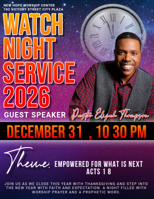 Purple Maximalist Watch Night Service 2026 Flyer (us Letter) Template ...