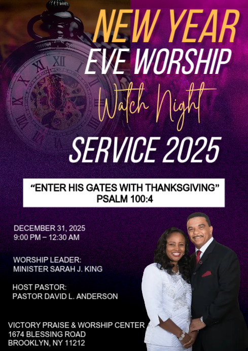 Purple Maximalist Watch Night Service Flyer A4 Template | PosterMyWall