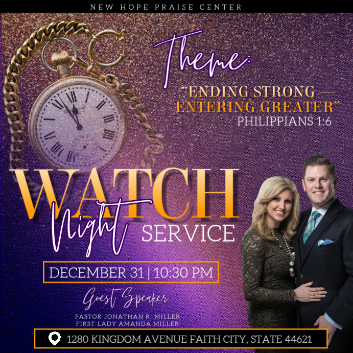 Purple Maximalist Watch Night Services Flyer Instagram Post Template ...