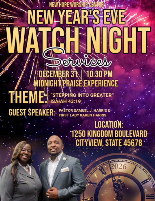 Purple Maximalist Watch Night Services Flyer Flyer (us Letter) Template ...