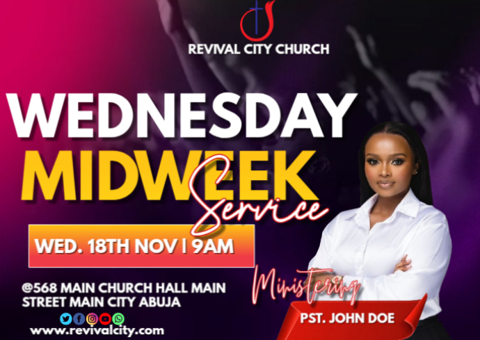 Purple Maximalist Wednesday Midweek Service Postcard Template ...