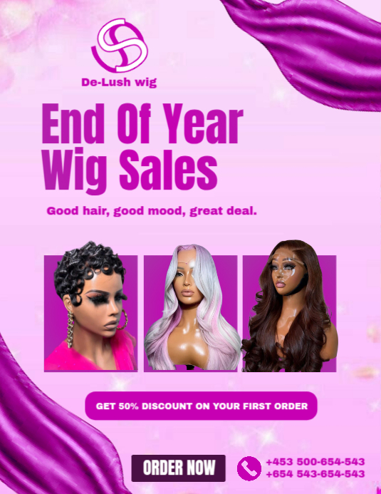 Purple Maximalist Wig Sales Template Design Flyer (us Letter ...