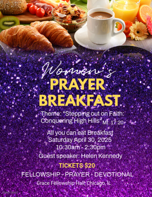 Purple Maximalist Women's Prayer Breakfast Flyer (us Letter) Template ...