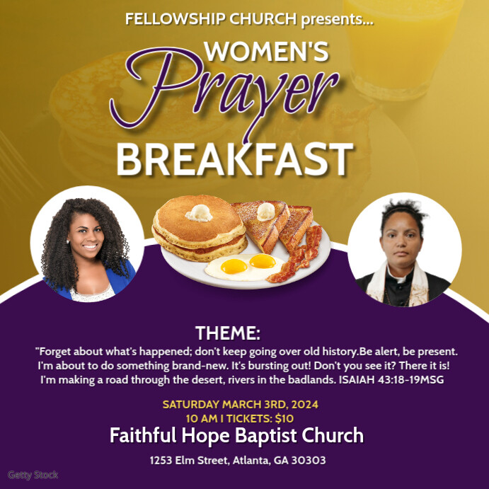 Purple Maximalist Women's Prayer Breakfast Instagram Post Template ...