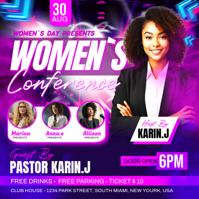 Purple Maximalist Women Conference Flyer Instagram Post Template | PosterMyWall