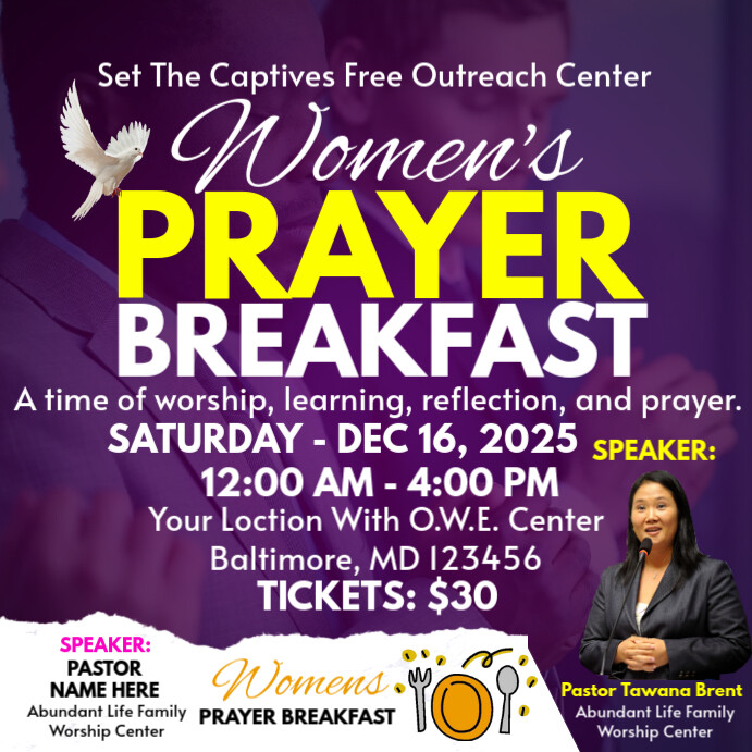 Plantilla de Purple Maximalist Womens Prayer Breakfast Flyer Instagram ...