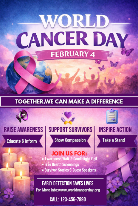 Purple Maximalist World Cancer Day Pinterest Graphic Template ...