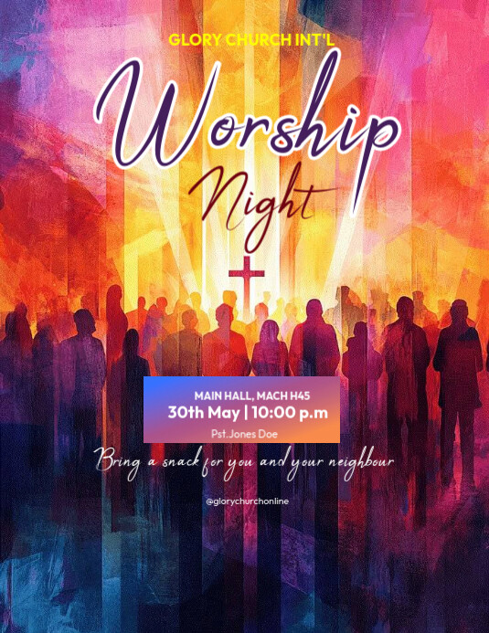 Purple Maximalist Worship Night Flyer (us Letter) Template | PosterMyWall