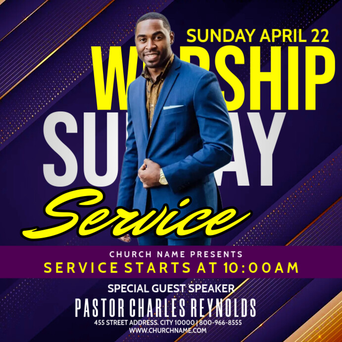 Purple Maximalist Worship Sunday Service Ad Instagram Post Template | PosterMyWall