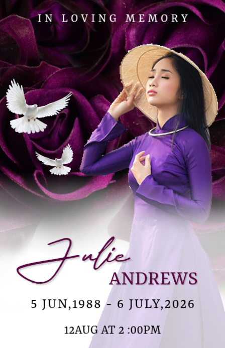 Purple Memorial Service Half Page Wide Template | PosterMyWall