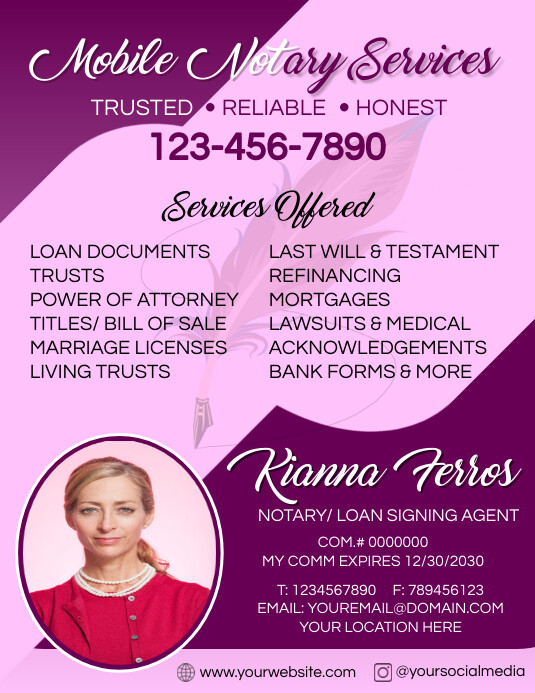 Purple Mobile Notary Service Flyer Template | PosterMyWall