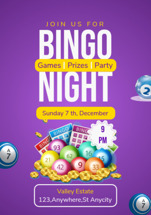 Purple Modern & Minimal Bingo Night A2 Modelo | PosterMyWall