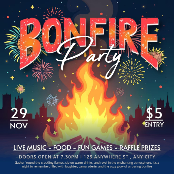 Purple Modern & Minimal Bonfire Night Party Invitation Flyer Instagram ...