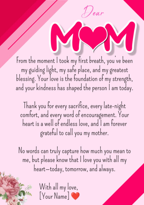 Copy of Purple Modern & Minimal Dear Mum Love Letter A5 | PosterMyWall
