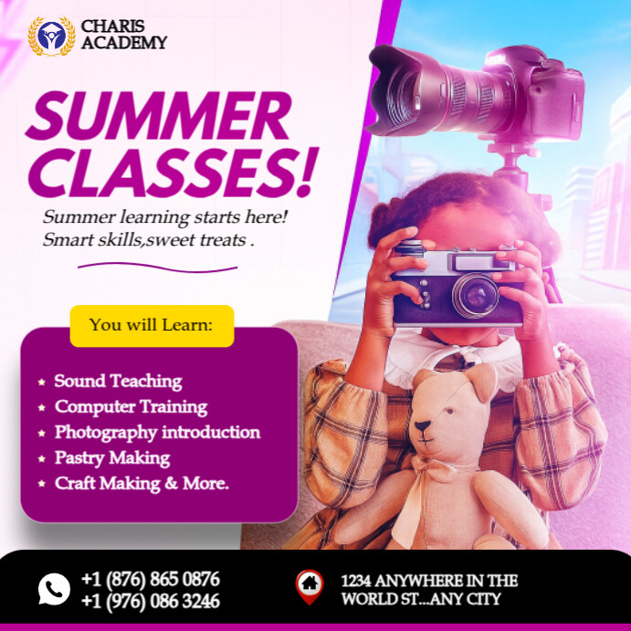 Copy of Purple Modern & Minimal Editable Kids Summer Camp & Classes ...