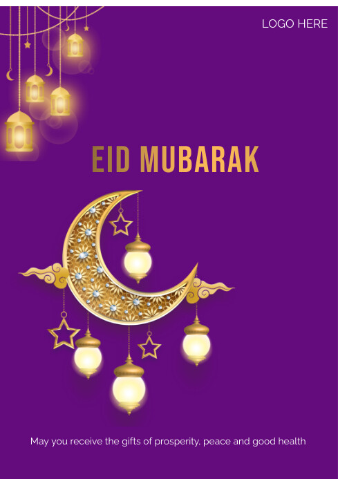Purple Modern & Minimal Eid Mubarak A4 Template | PosterMyWall
