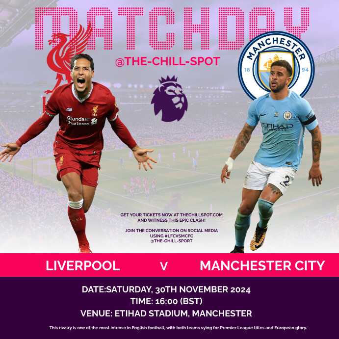 Purple Modern & Minimal Epl Match Day Poster Template | PosterMyWall