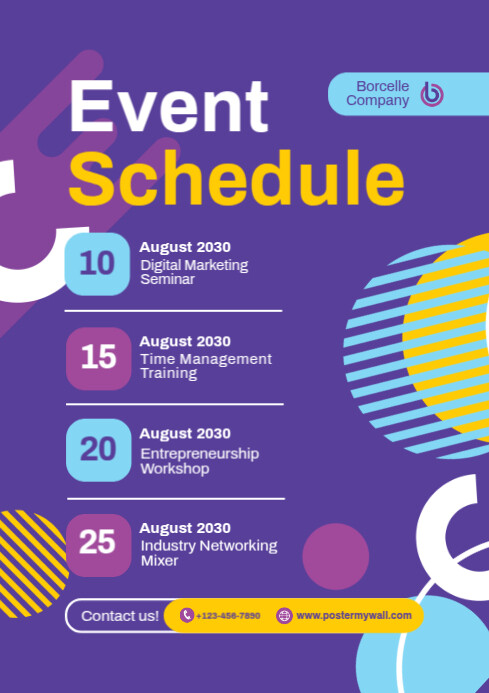 Purple Modern & Minimal Event Schedule Flyer A4 Template | PosterMyWall