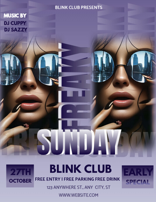 Purple Modern & Minimal Freaky Sunday Party Flyer (us Letter) Template ...