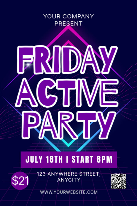 Purple Modern & Minimal Friday Active Party Poster Template | PosterMyWall