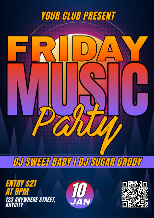 Purple Modern & Minimal Friday Music Party A1 Template | PosterMyWall