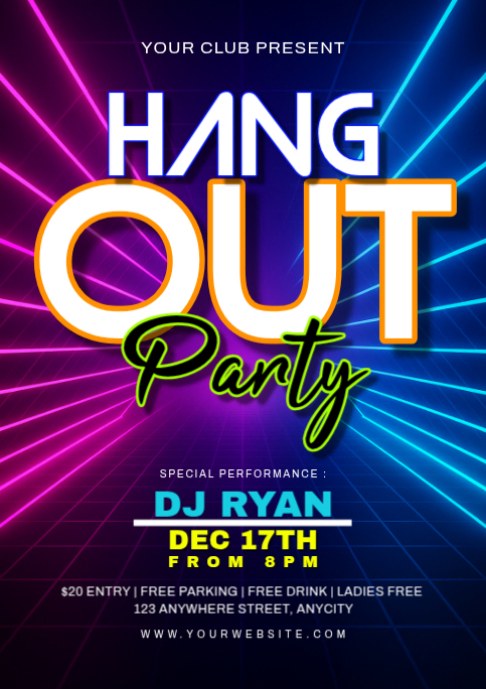 Purple Modern & Minimal Hangout Party A2 Template | PosterMyWall