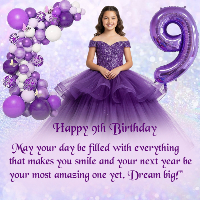 Plantilla de Purple Modern & Minimal Happy 9th Birthday Instagram Post ...