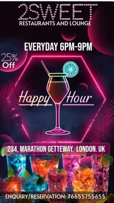 Purple Modern & Minimal Happy Hour Promo Video Template Digital Display ...