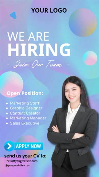 Purple Modern & Minimal Hiring Digital Display (9:16) Template ...