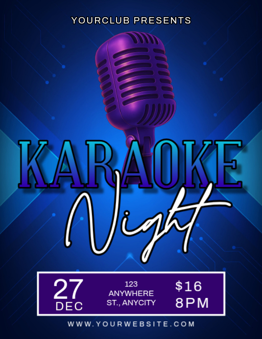 Purple Modern & Minimal Karaoke Night Pamflet (letter As) Template ...