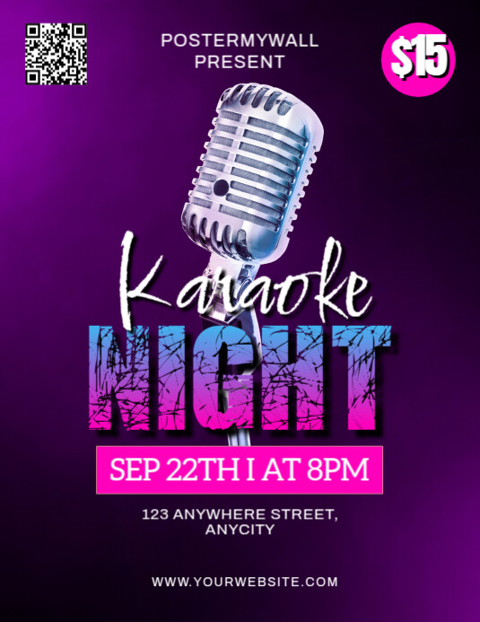 Purple Modern & Minimal Karaoke Night Pamflet (letter As) Template ...
