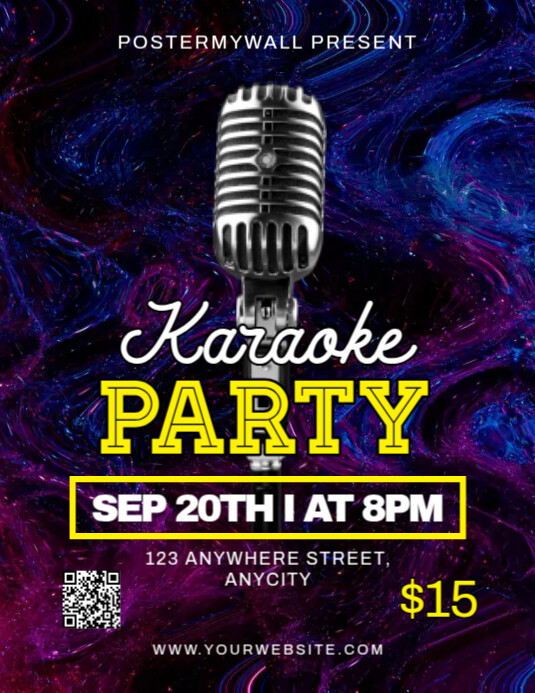 Purple Modern & Minimal Karaoke Party Pamflet (letter As) Template ...