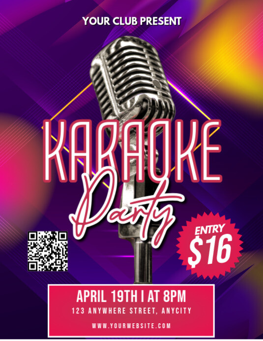 Purple Modern & Minimal Karaoke Party Pamflet (letter As) Template ...