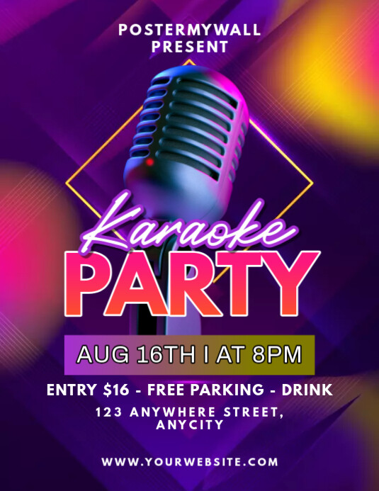 Purple Modern & Minimal Karaoke Party Pamflet (letter As) Template ...