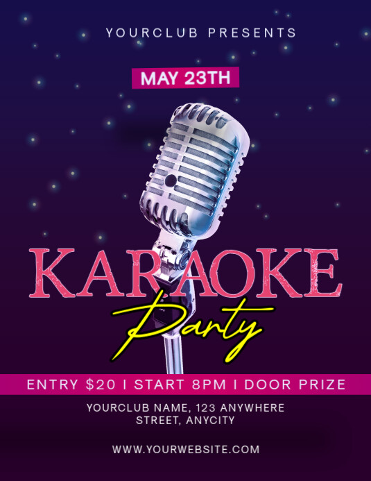 Purple Modern & Minimal Karaoke Party Pamflet (letter As) Template ...