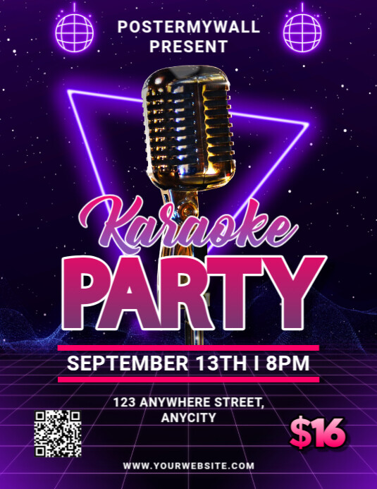 Purple Modern & Minimal Karaoke Party Pamflet (letter As) Template ...