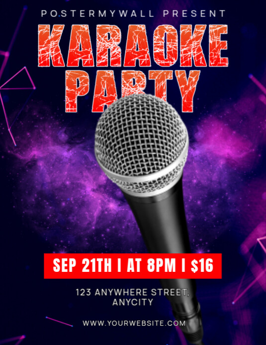 Purple Modern & Minimal Karaoke Party Pamflet (letter As) Template ...