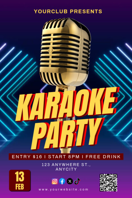 Purple Modern & Minimal Karaoke Party Poster Template | PosterMyWall