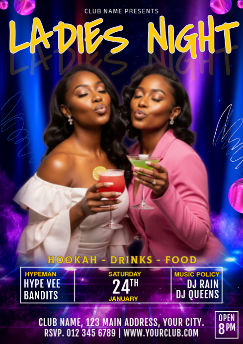 Purple Modern & Minimal Ladies Night Party Invitation Social Media A4 ...