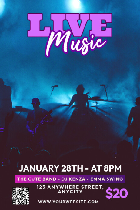 Purple Modern & Minimal Live Music Poster Template | PosterMyWall