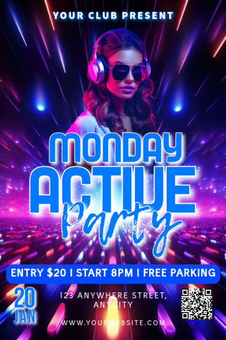 Purple Modern & Minimal Monday Active Party Poster Template | PosterMyWall